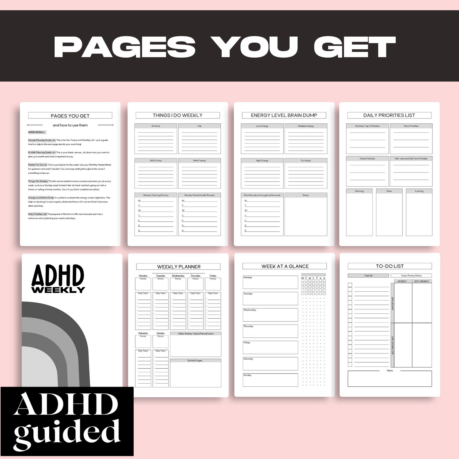 ADHD Planner Printable for Adults With Guided Daily, Yearly, Monthly ...