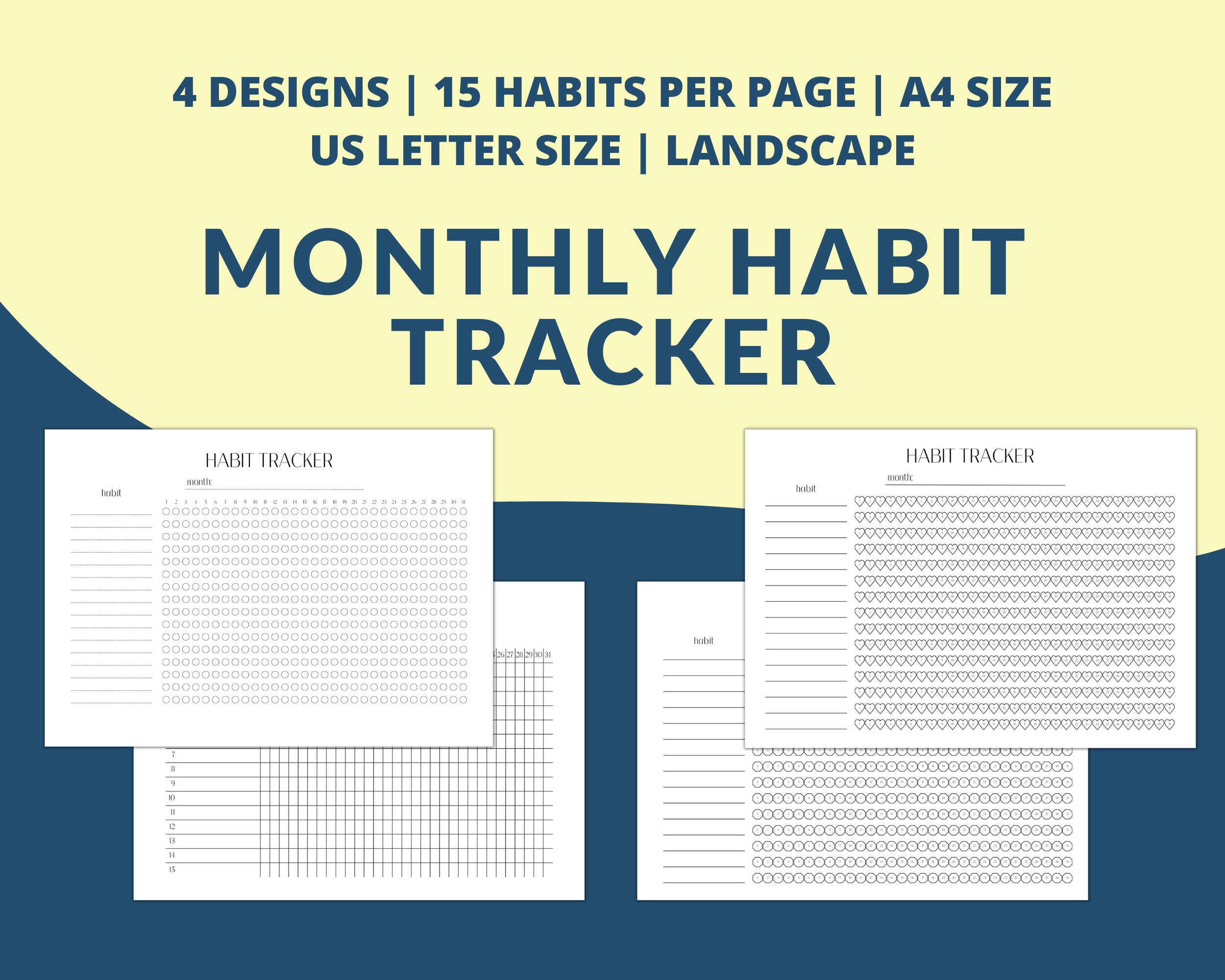 Habit Tracker Printable Landscape Simple Design, PDF Four Designs to ...