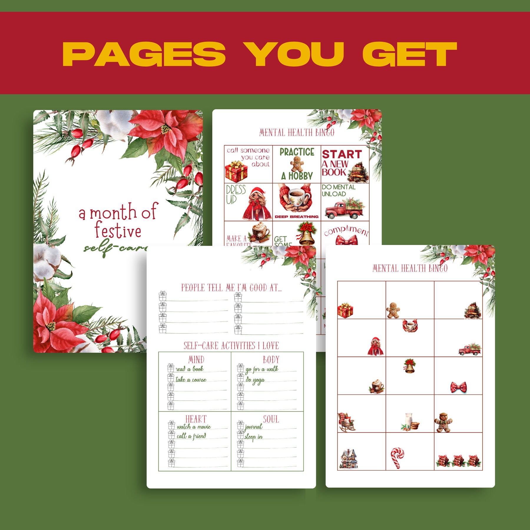 Christmas Self-care Journal Printable 25pages, Festive Mental Health ...