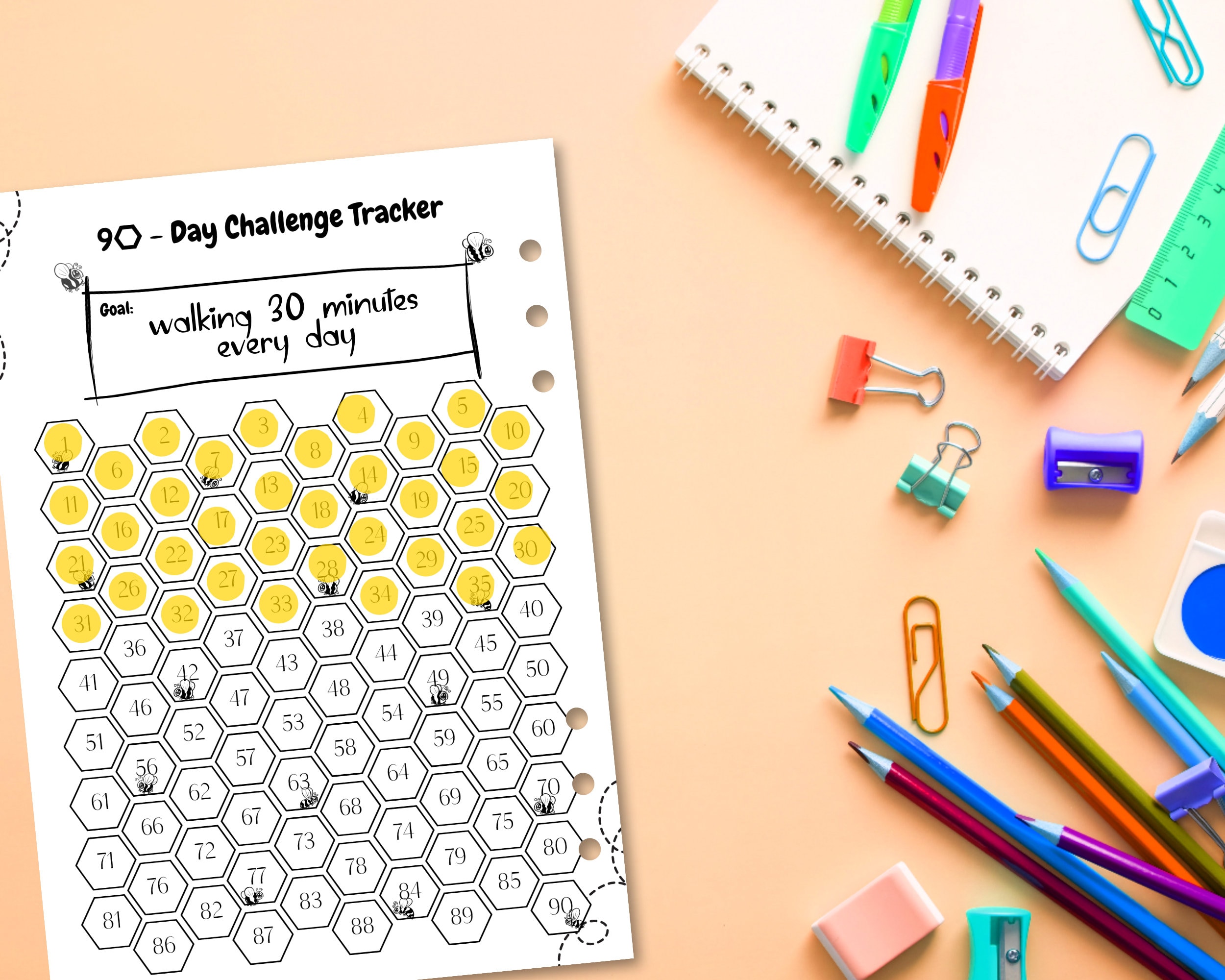 Honeycomb Challenge Tracker Printable: Goal Setting, Habit Developing ...