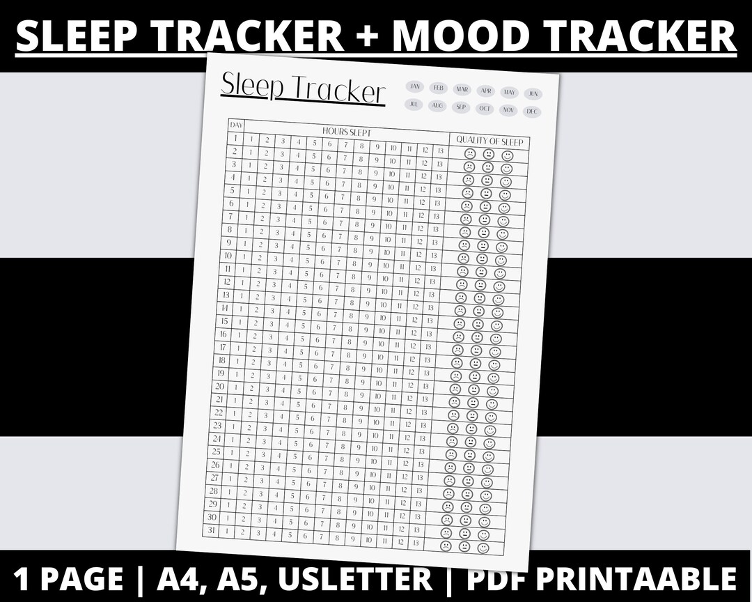 Monthly Sleep Tracker Printable With a Mood Tracker, Sleep Log, Sleep ...