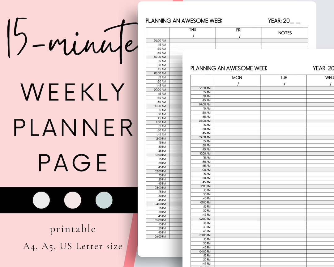 15 Minute Weekly Planner in Two Pages, Weekly Productivity Planner, 15 ...