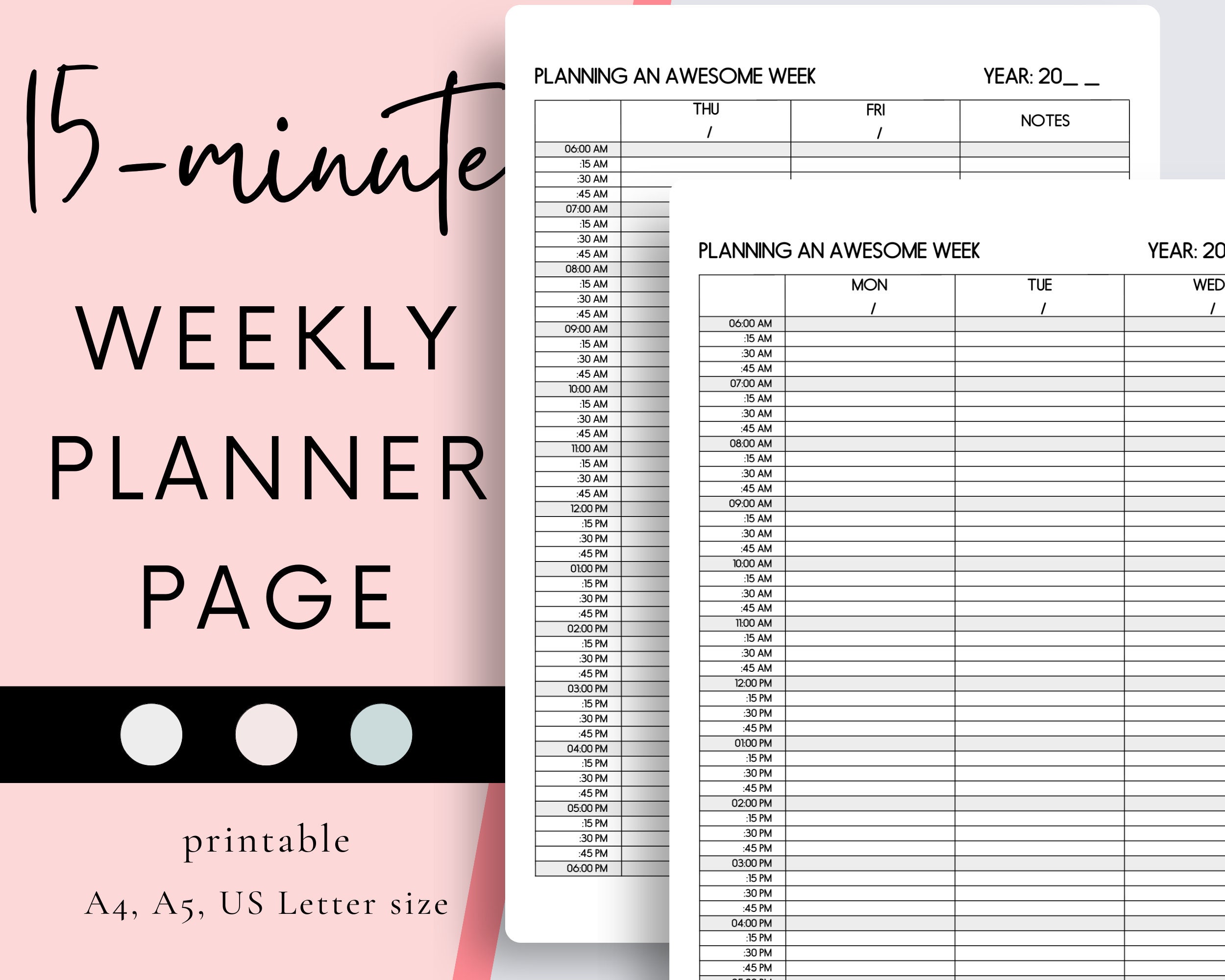 15 Minute Weekly Planner in Two Pages, Weekly Productivity Planner, 15 ...