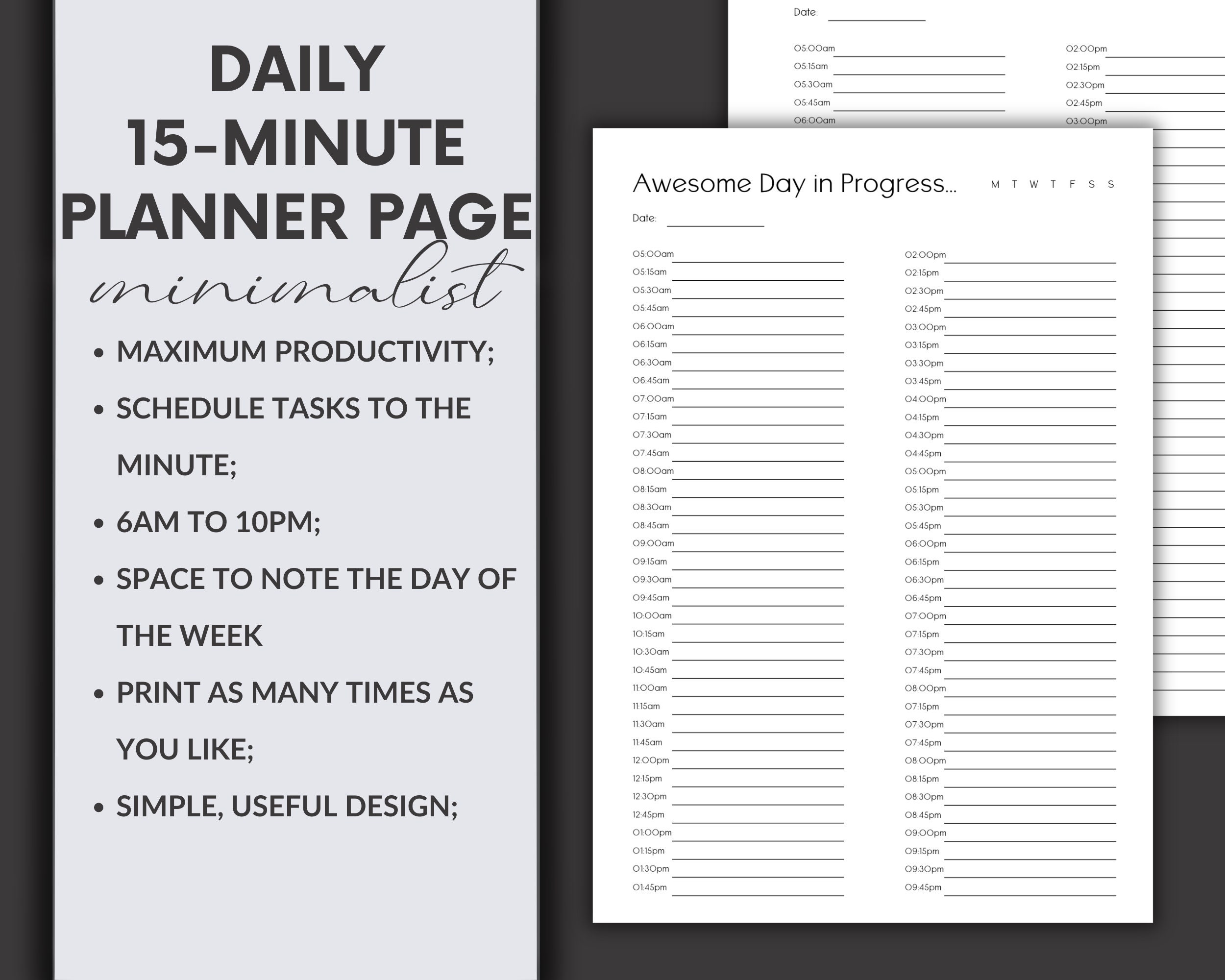 15 Minute Daily Planner Page, Printable 15-minute Planner, Appointment ...