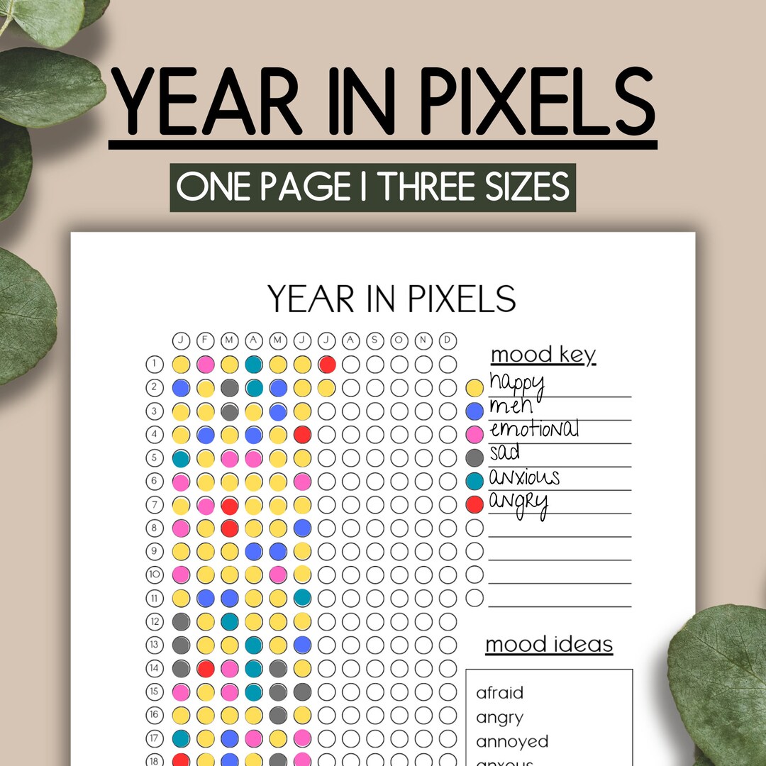 Year in Pixels Printable Mood Tracker Daily Moods Emotional Wellness ...