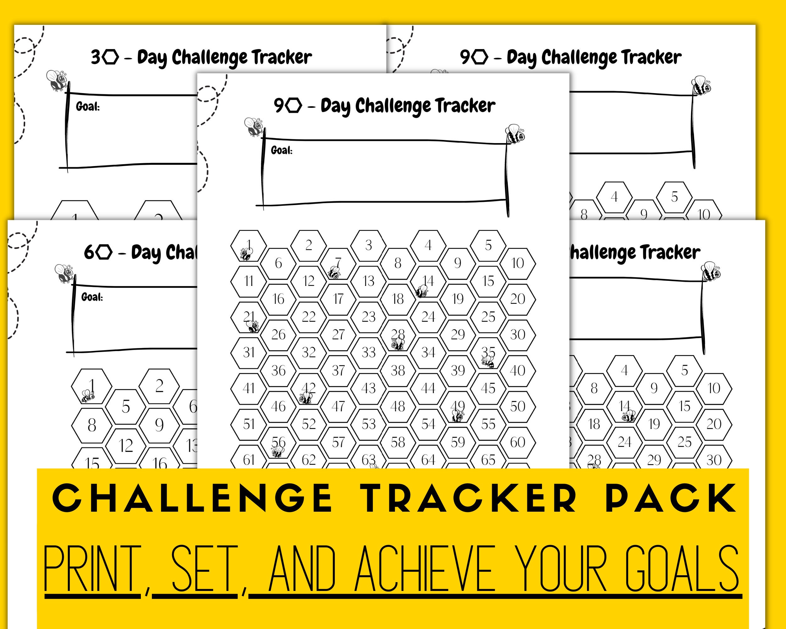 Honeycomb Challenge Tracker Printable: Goal Setting, Habit Developing ...