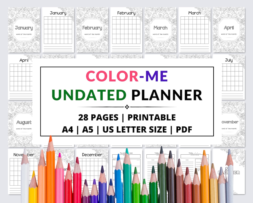 Coloring Calendar Printable and Planner, Monthly, Weekly, and Daily ...