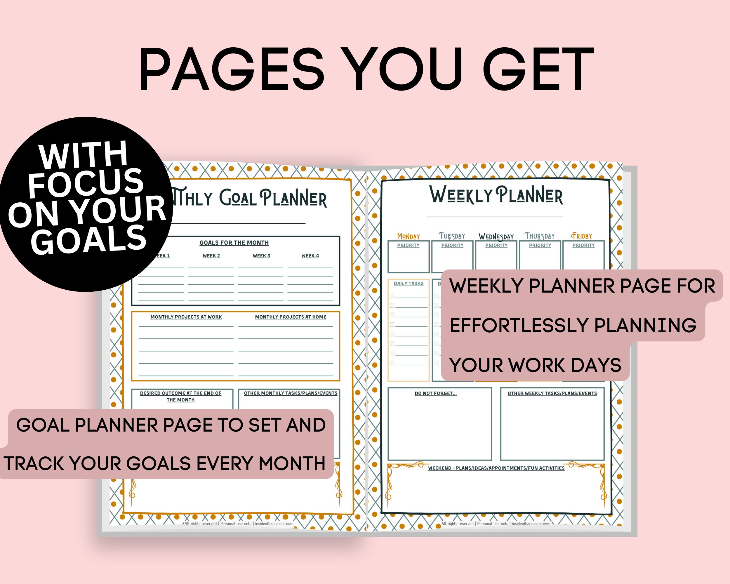 Weekly Productivity Planner Printable and Goal Setting, Undated Monthly ...