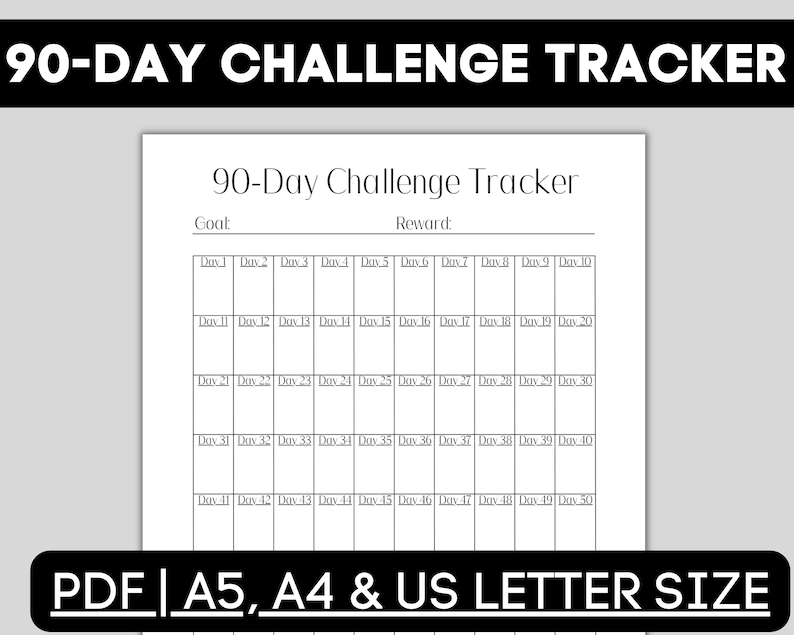 90-day Challenge Tracker Printable PDF, Minimalist Design Progress ...