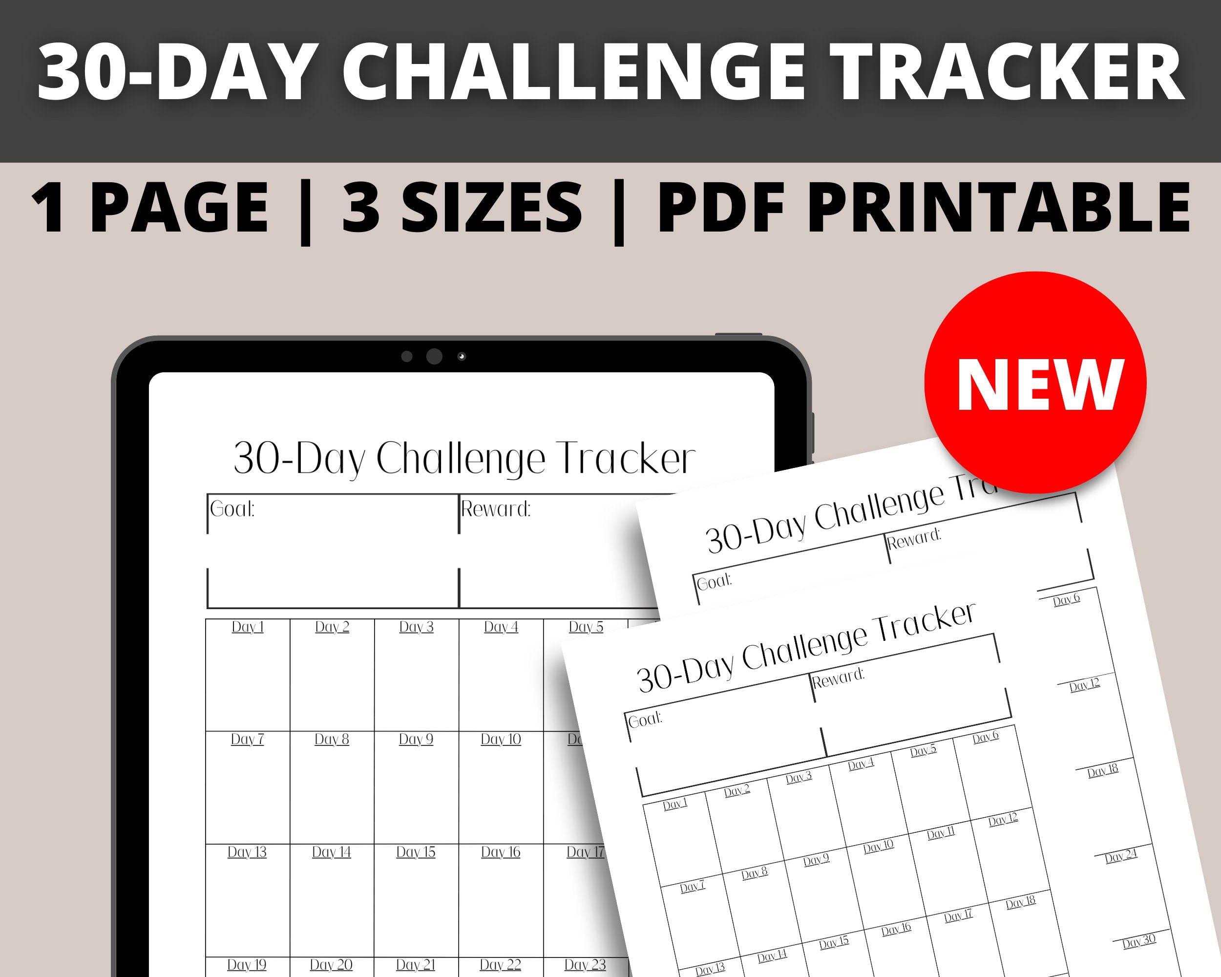 30-day Challenge Tracker Printable PDF, A4, A5, US Letter Size ...