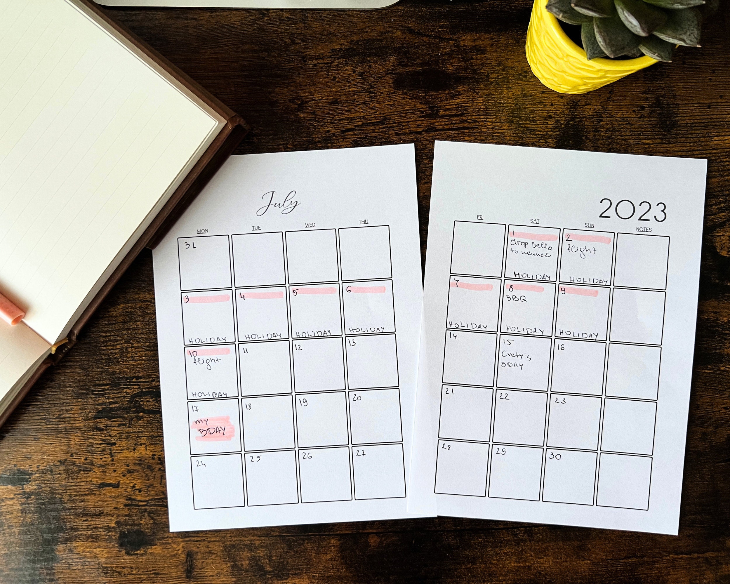 Undated Month at a Glance in Two Pages, Printable Undated Monthly ...