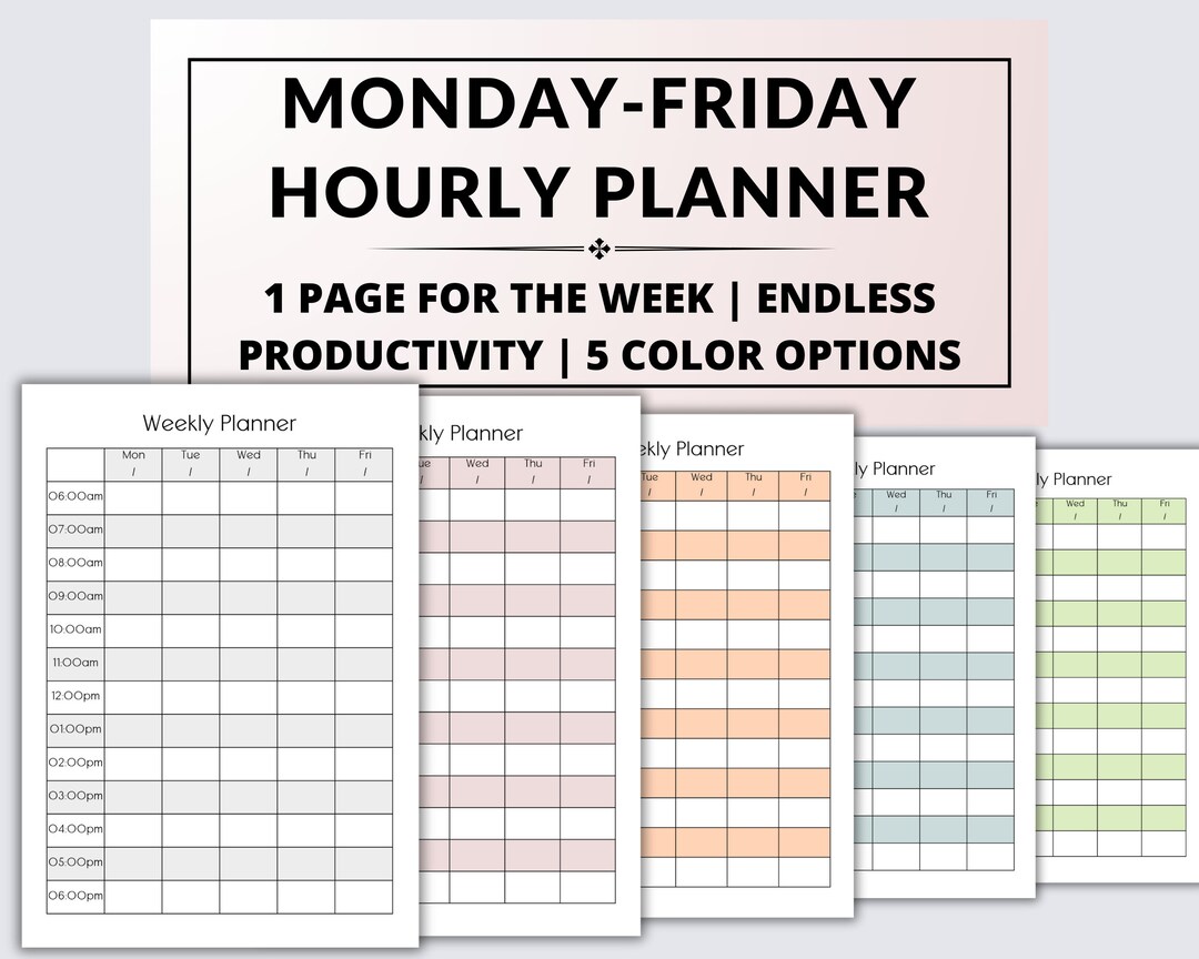 Hourly Planner Printable, Monday to Friday Weekly Planner Page, 6 Am to ...