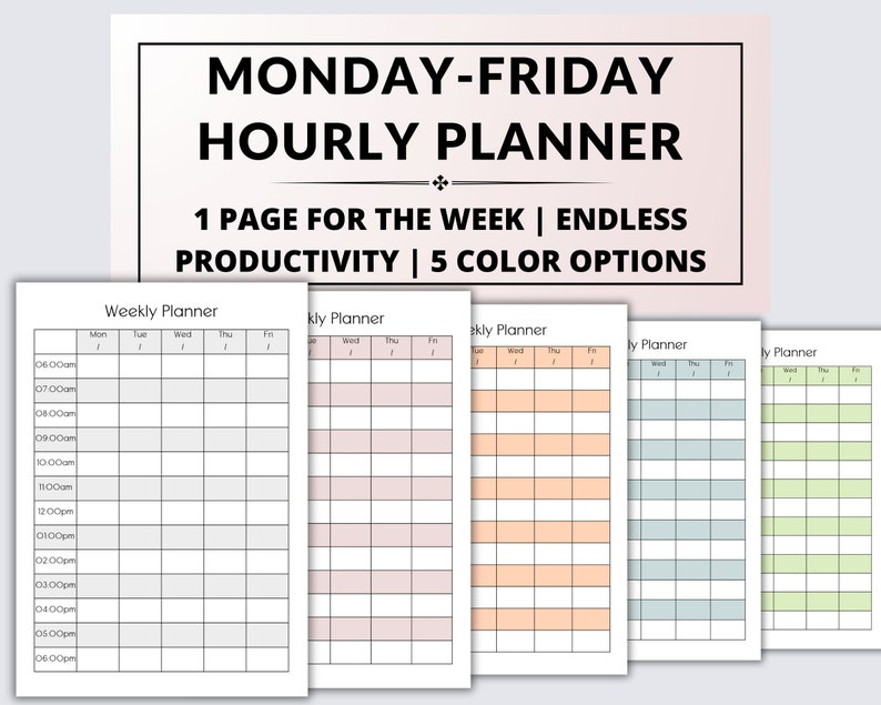 Monday-friday Hourly Planner Printable: Minimalist Schedule (A4, A5, US ...