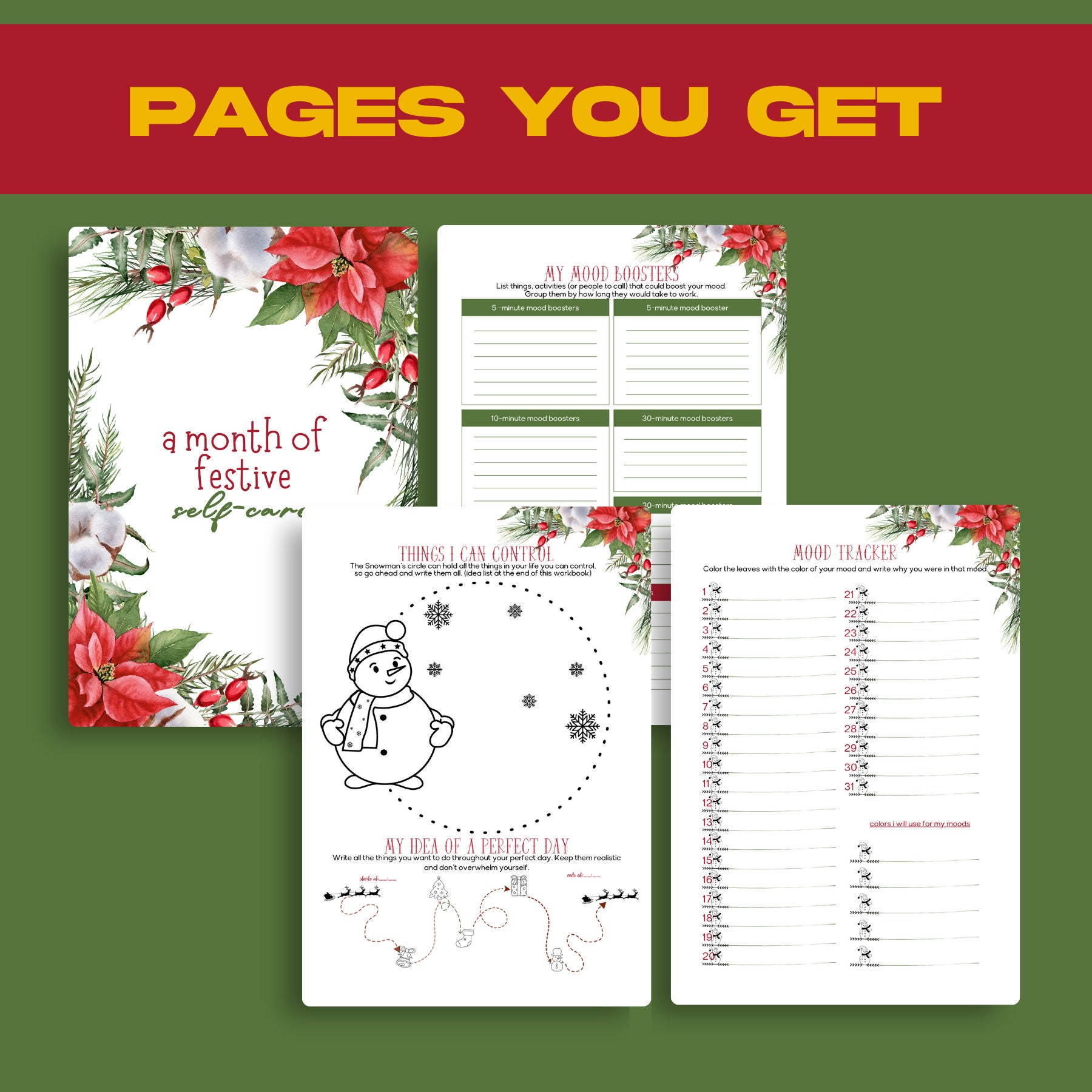 Christmas Self-care Journal Printable 25pages, Festive Mental Health ...