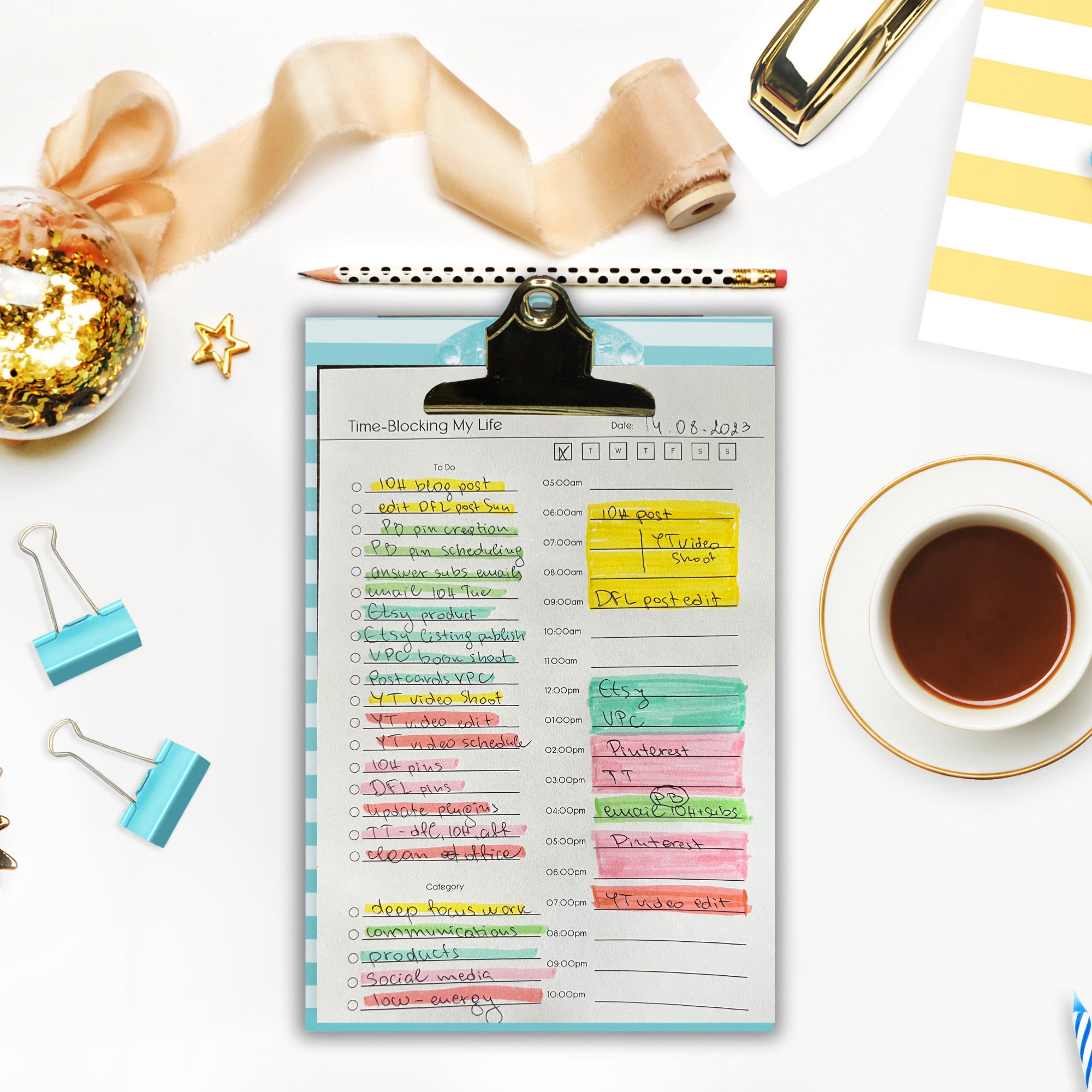 Time-blocking Daily Planner Page With 5am to 10pm Hour Slots, Printable ...