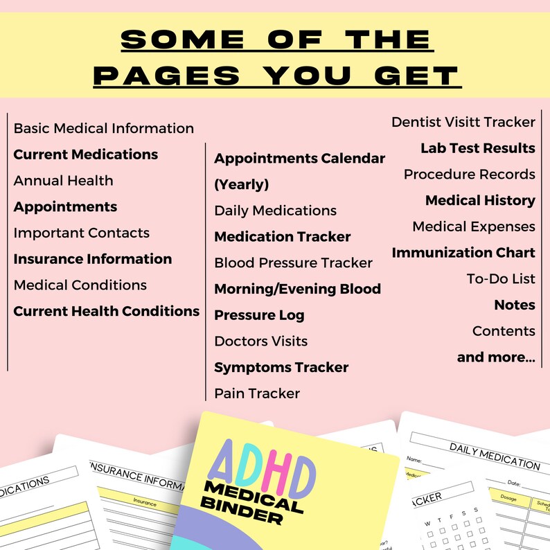 ADHD Medical Binder Printable: Health Tracker, Medication Log (PDF ...