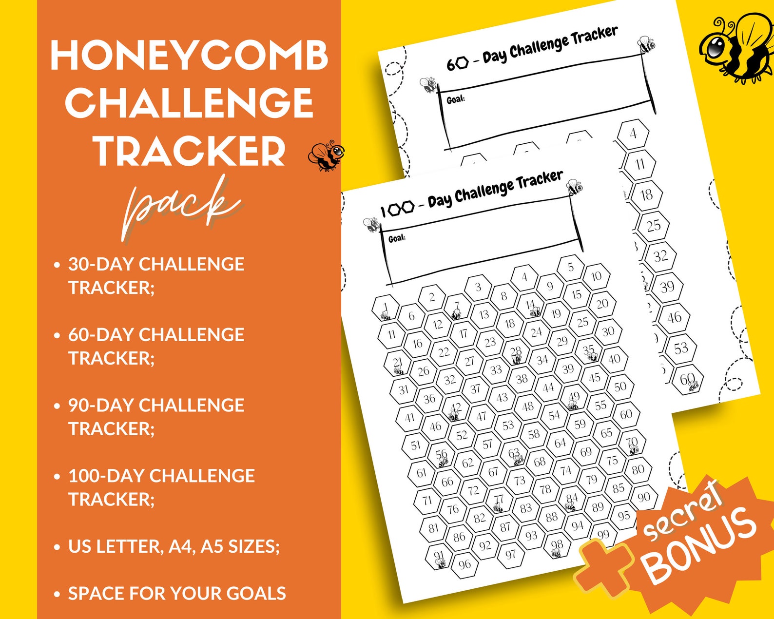 Honeycomb Challenge Tracker Printable: Goal Setting, Habit Developing ...