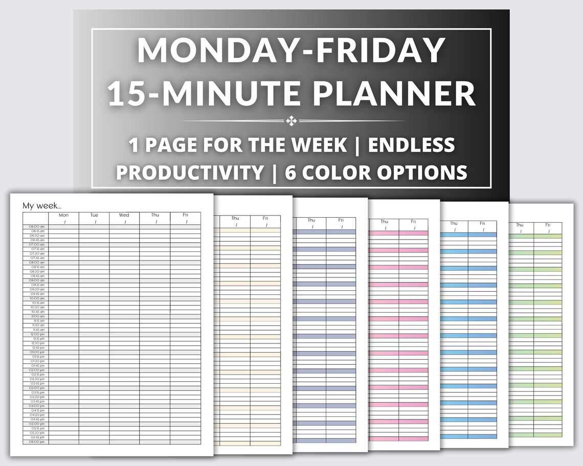 15 Minute Weekly Planner Page, Printable 15-minute Planner, Appointment ...