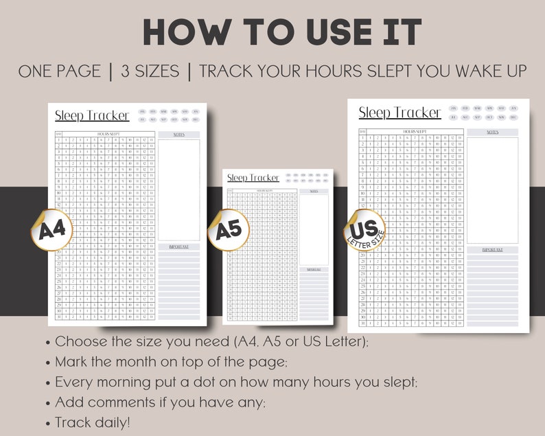 Sleep Tracker Printable PDF, Instant Download Sleep Log, Sleep Diary ...