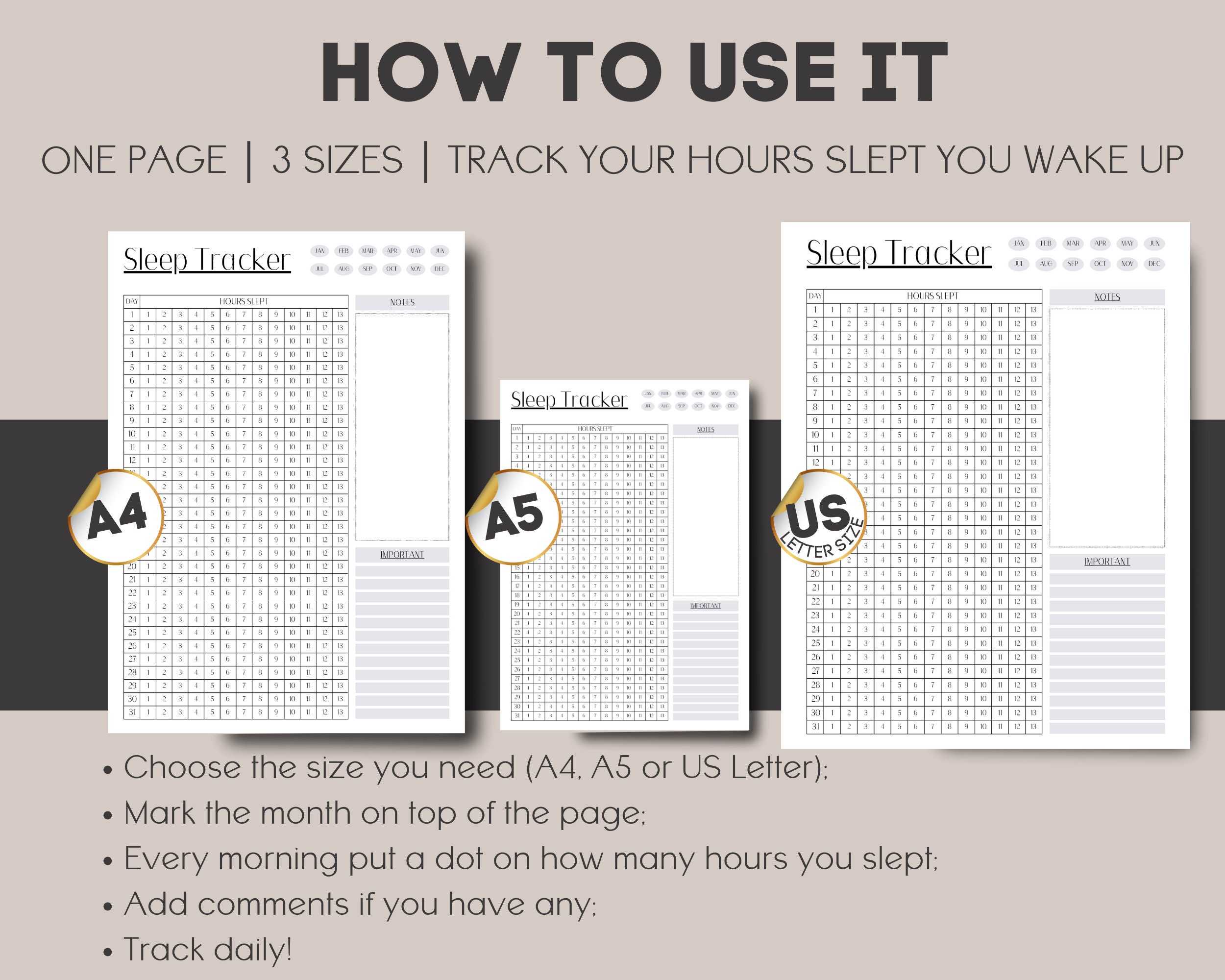 Sleep Tracker Printable PDF, Instant Download Sleep Log, Sleep Diary ...