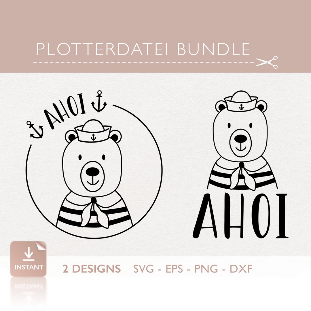 Plotterdatei Bär Anker Ahoi SVG Eps DXF PNG Vektor - Etsy.de