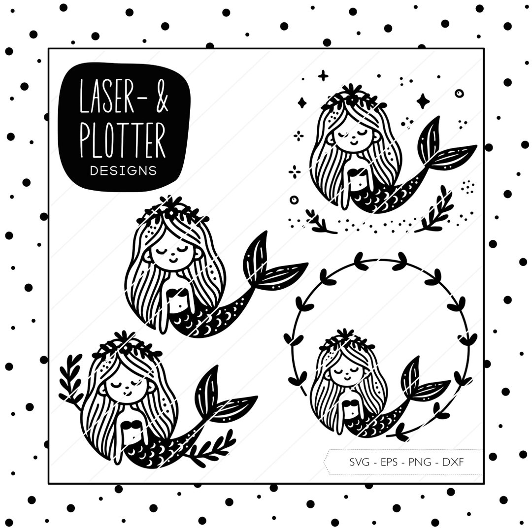Plotter File Mermaid SVG Eps DXF PNG Digistamp Mermaid Laser File Laser ...