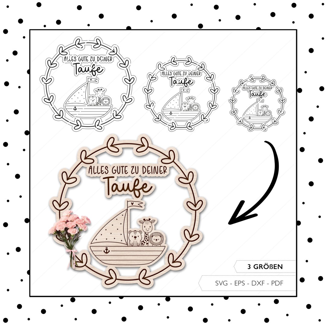 Laserdatei Taufe Schild SVG EPS DXF Kranz Schnittdatei Boot Taufe Deko ...