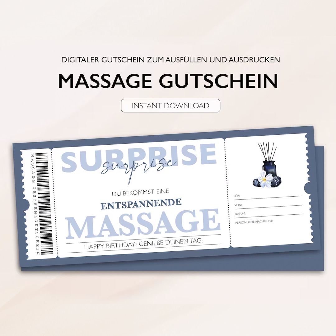 Personalisierter Gutschein Massage Ticket PDF Download Massagegutschein Gutscheinkarte ...