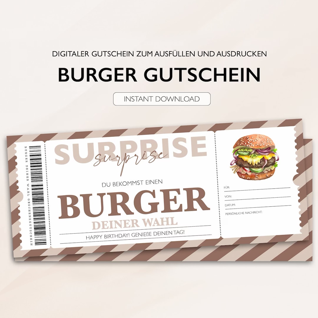 Personalized Voucher Burger Ticket PDF Download Burger Restaurant ...