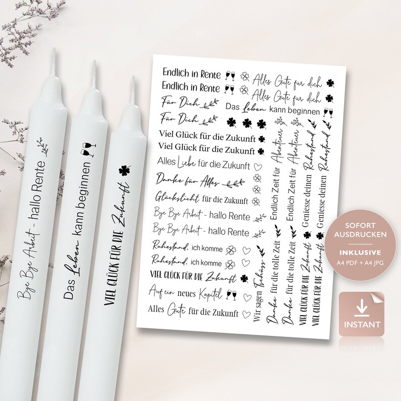 Retirement Candle Tattoos | PDF Template for Waterslide Decal Candles ...