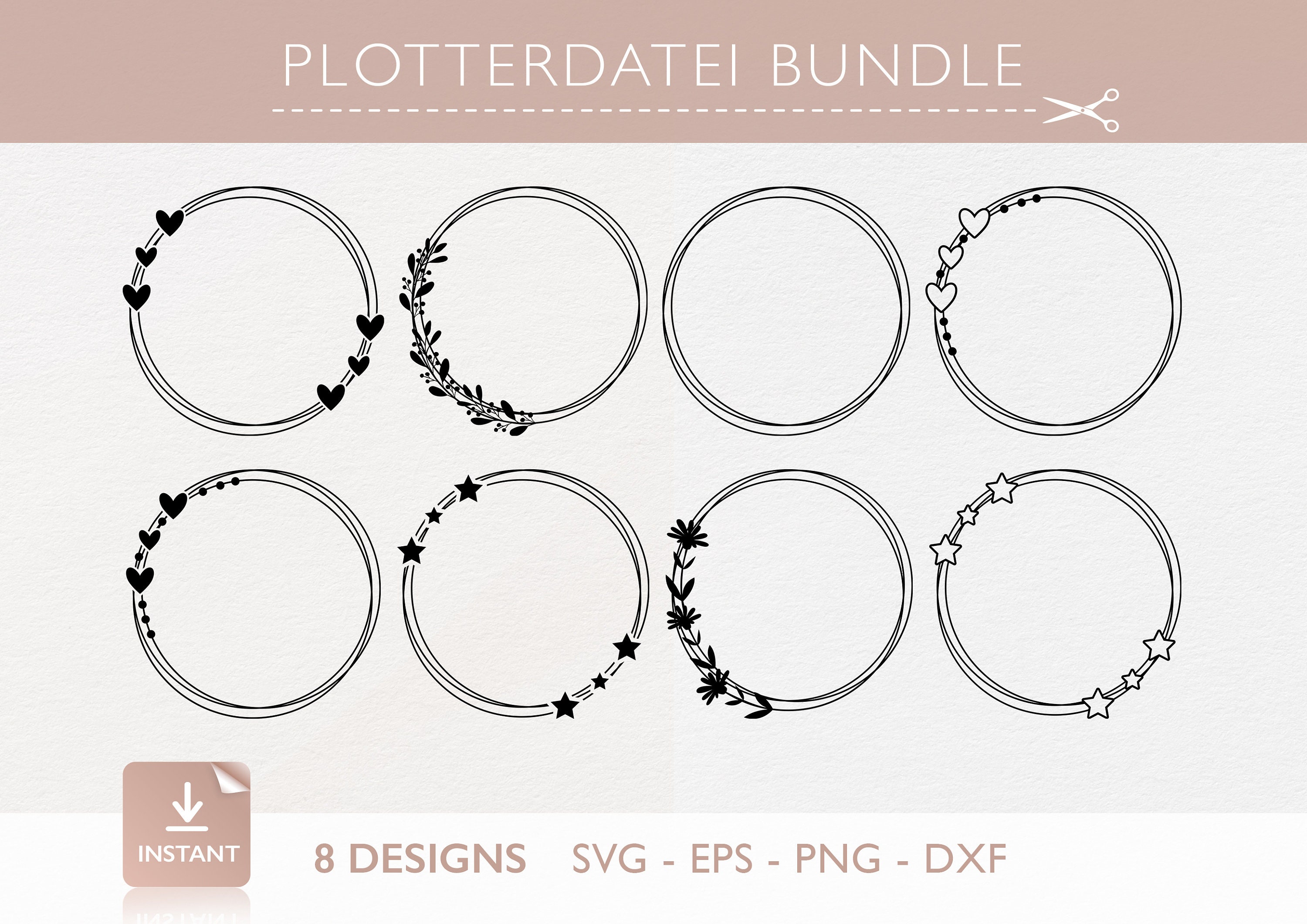 Plotter File Frame Circles SVG Eps DXF PNG Circle Hearts Heart - Etsy ...
