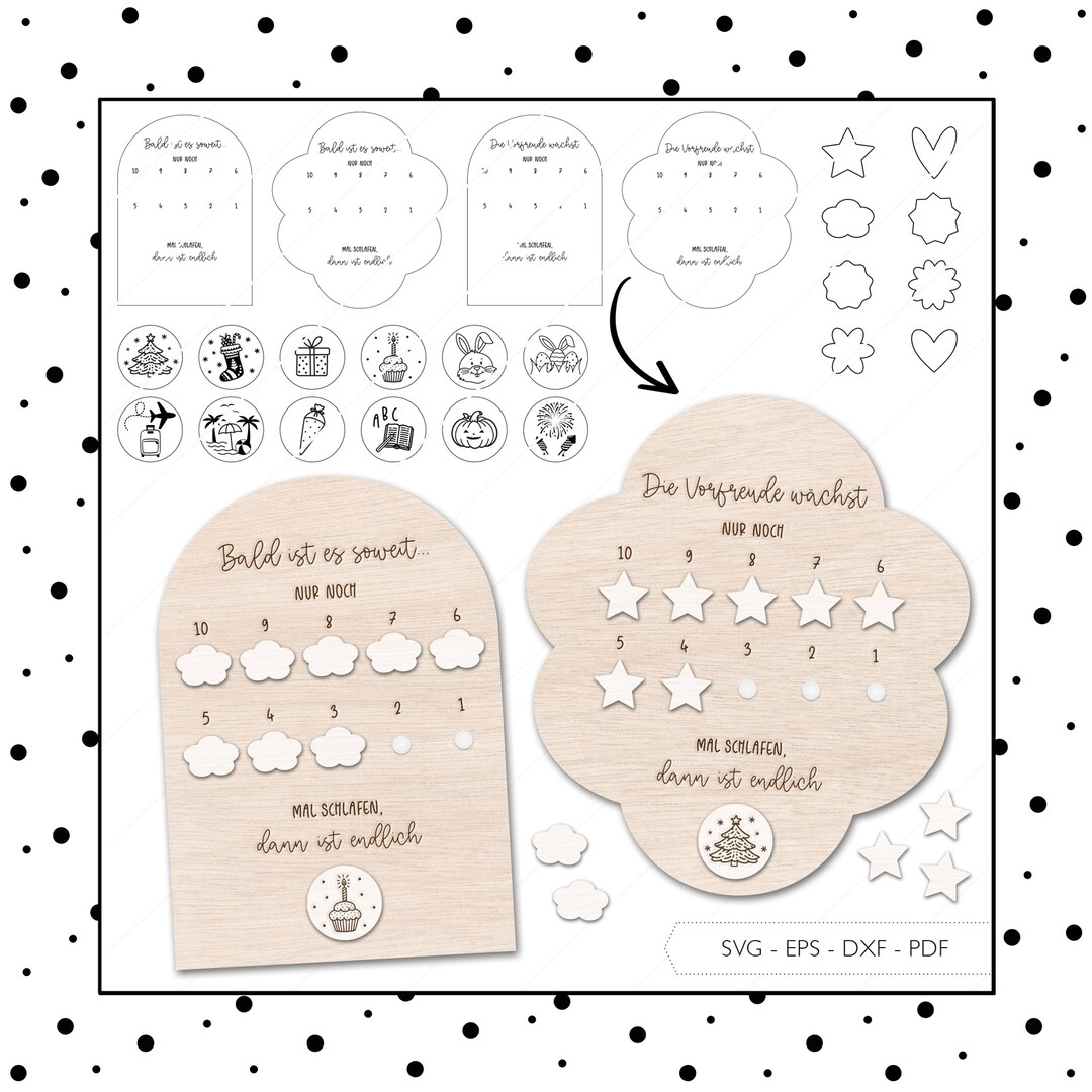 Laser File Countdown Sign SVG EPS DXF Countdown Board Children's Room ...