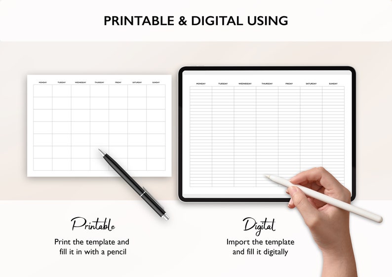 Blank Monthly Calendar Printable Landscape Minimalist - Etsy