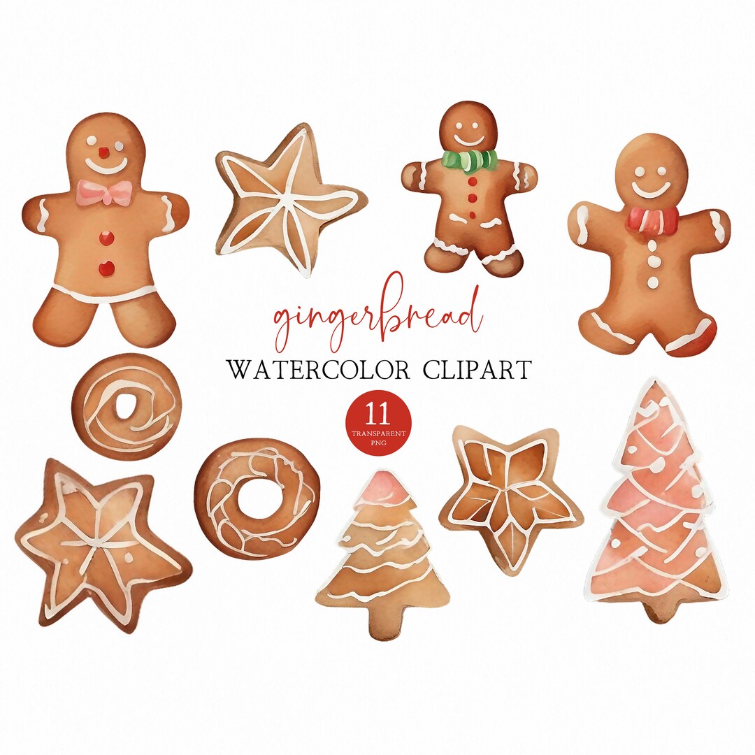 Watercolor Clipart PNG Christmas Clipart Gingerbread Clipart - Etsy UK