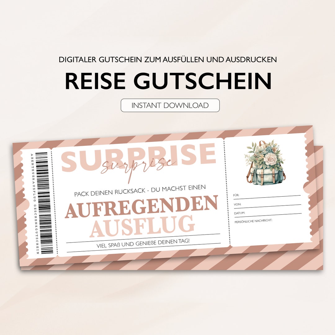 Personalisierter Gutschein Reise Ticket PDF Download Ausflug Reise Gutscheinkarte Bearbeitbare ...