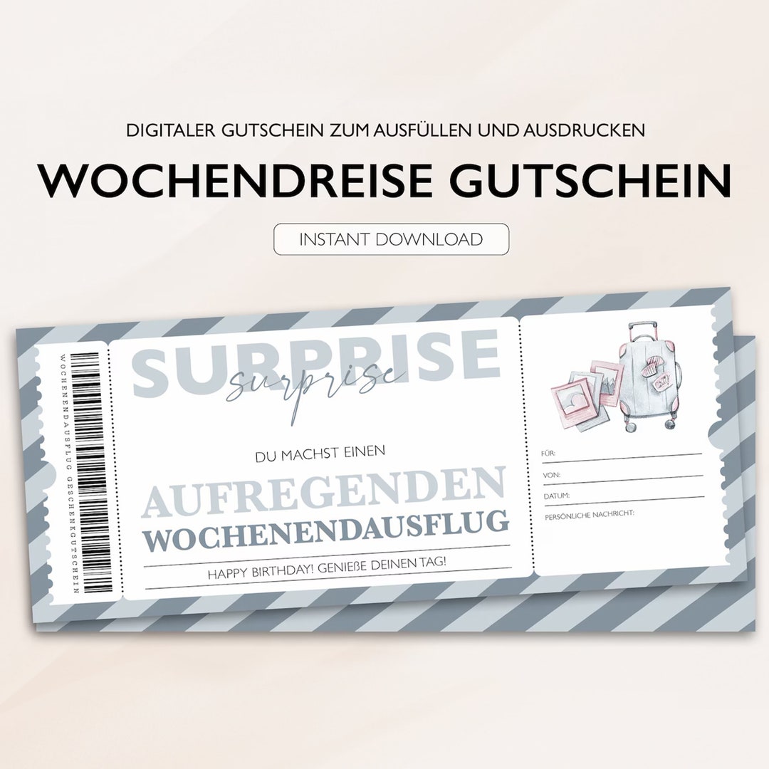 Personalisierter Gutschein Reise Ticket PDF Download Wochenendtrip ...