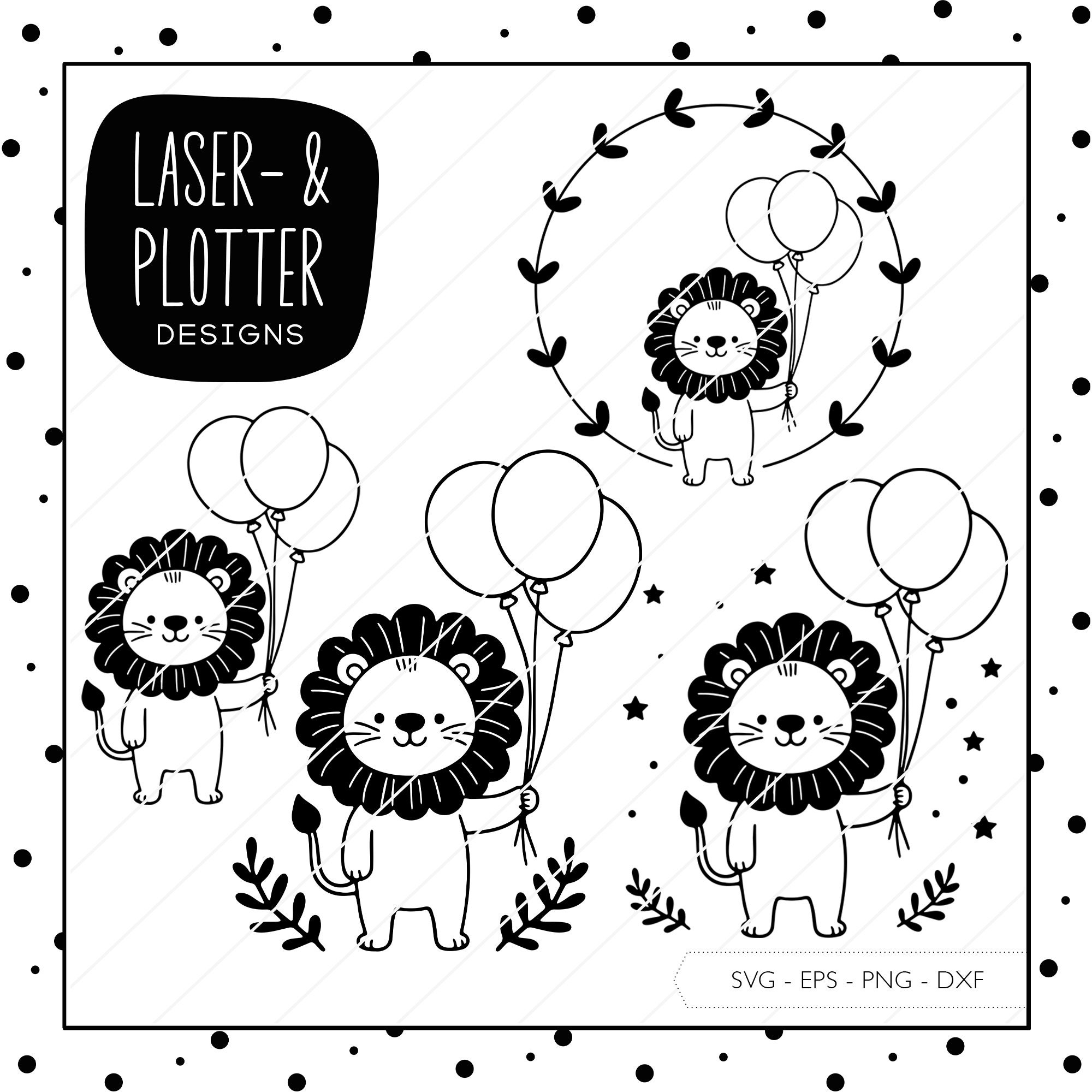Plotter File Lion SVG Eps DXF PNG | Digistamp Cute Lion Laser File ...