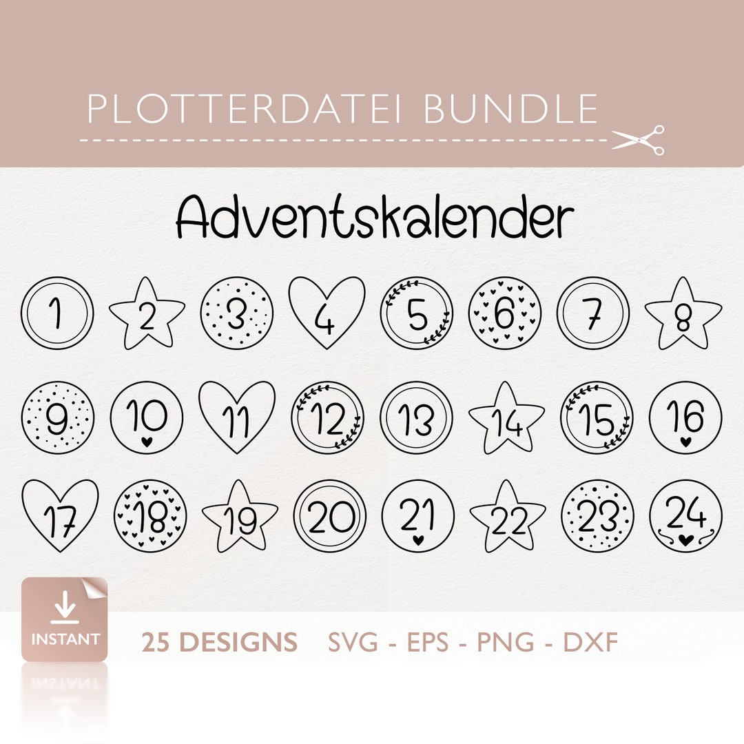 Plotterdatei Adventskalender Zahlen SVG Eps DXF PNG Vektor - Etsy.de