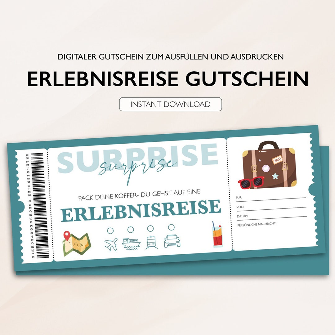 Personalisierter Gutschein Reise Ticket PDF Download Reisegutschein ...