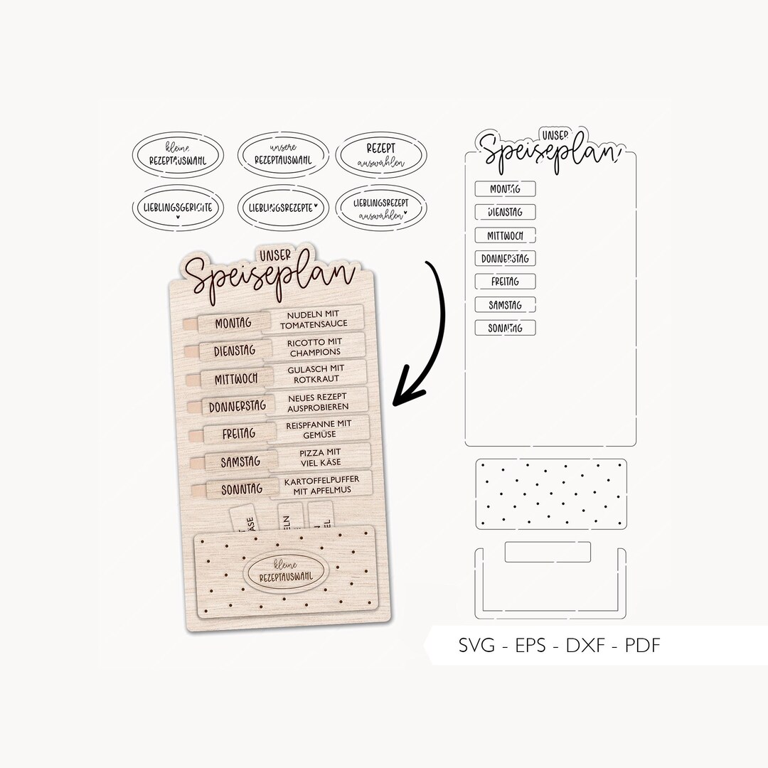 Laser File Menu Sign Kitchen SVG EPS DXF Weekly Plan Food Meal Plan ...