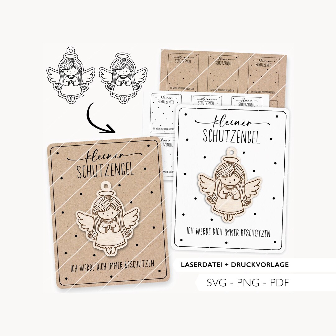 Laser File Guardian Angel SVG Keychain With Print Template PDF Template ...