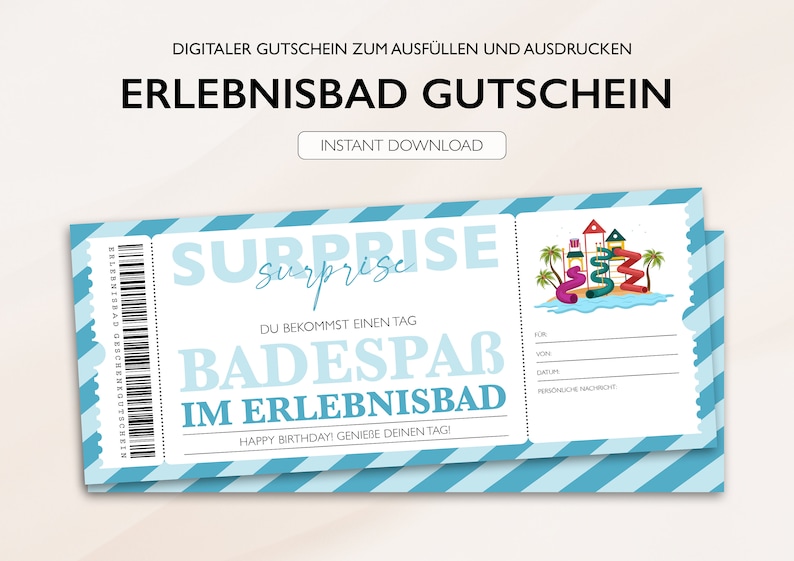 Personalized Voucher Adventure Pool Ticket PDF Download Swimming Pool ...