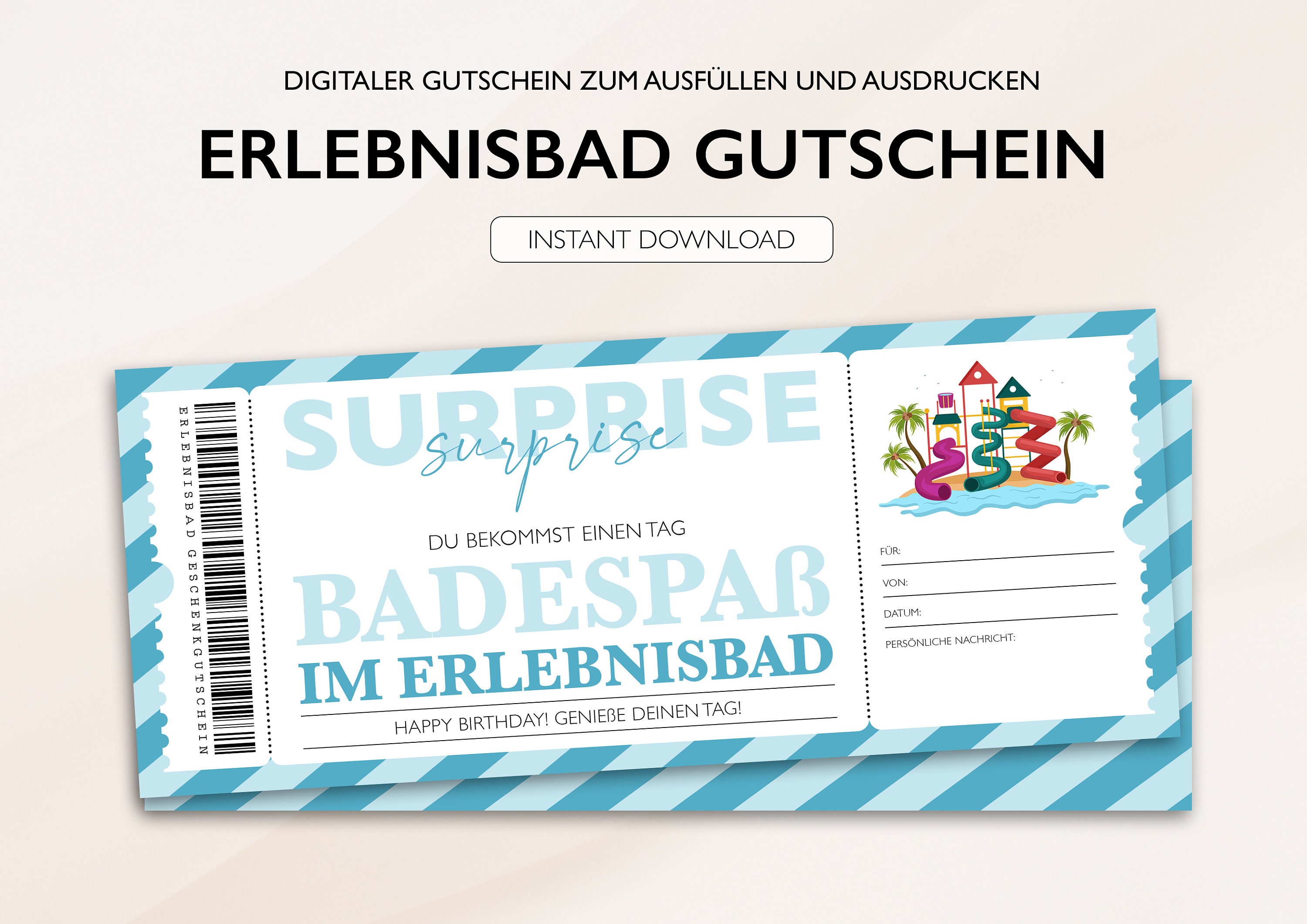 Personalized Voucher Adventure Pool Ticket PDF Download Swimming Pool ...