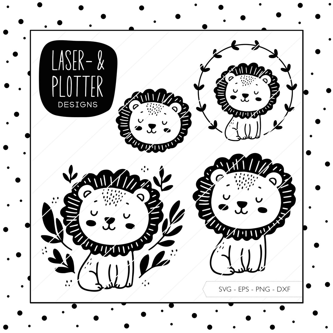 Plotter File Lion SVG Eps DXF PNG | Digistamp Cute Lion Laser File ...