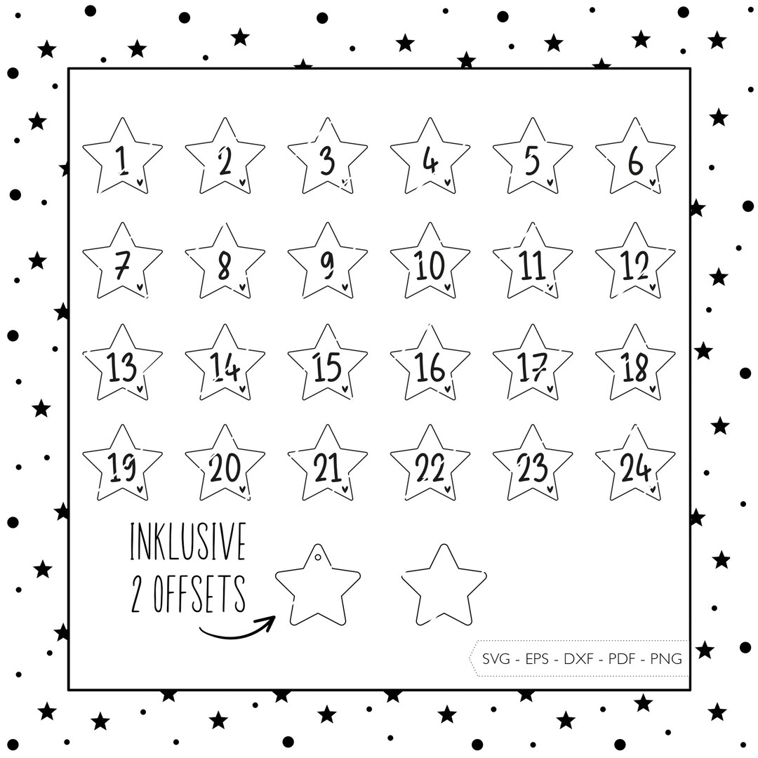 Plotter File Advent Calendar Numbers SVG Eps Pdf DXF PNG Vector Star ...