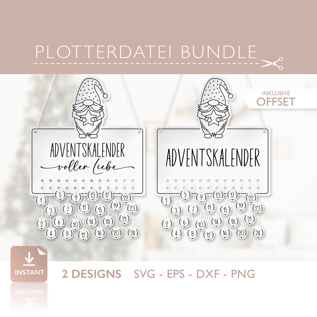 Plotter File Advent Calendar Numbers SVG EPS DXF Vector Christmas Gnome ...