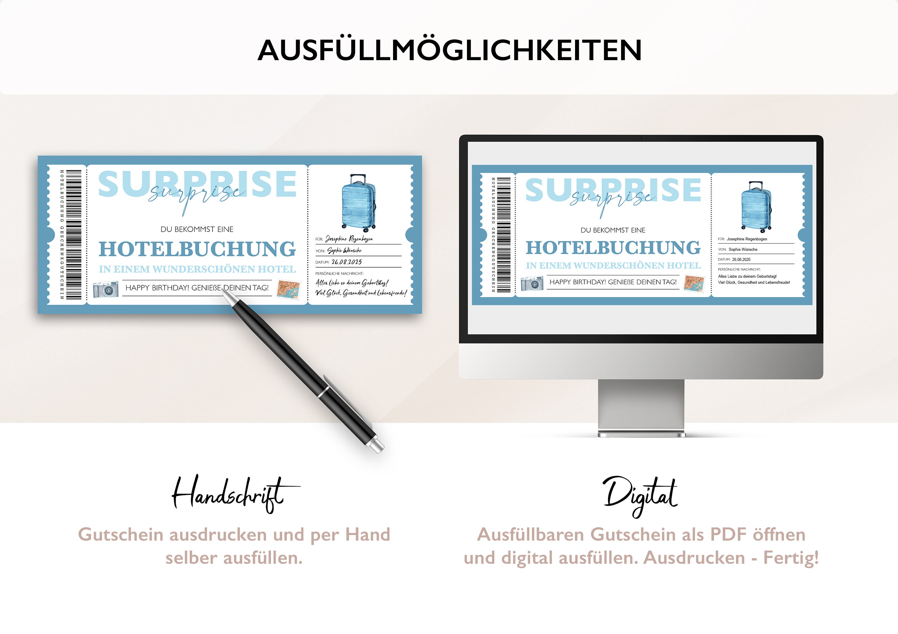 Personalisierter Gutschein Hotel Ticket PDF Download Hotel Reservierung ...