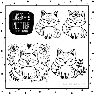 Plotterdatei Fuchs SVG Eps DXF PNG | Digistamp Niedlicher Fuchs Laserdatei Blumen Laser Cut ...