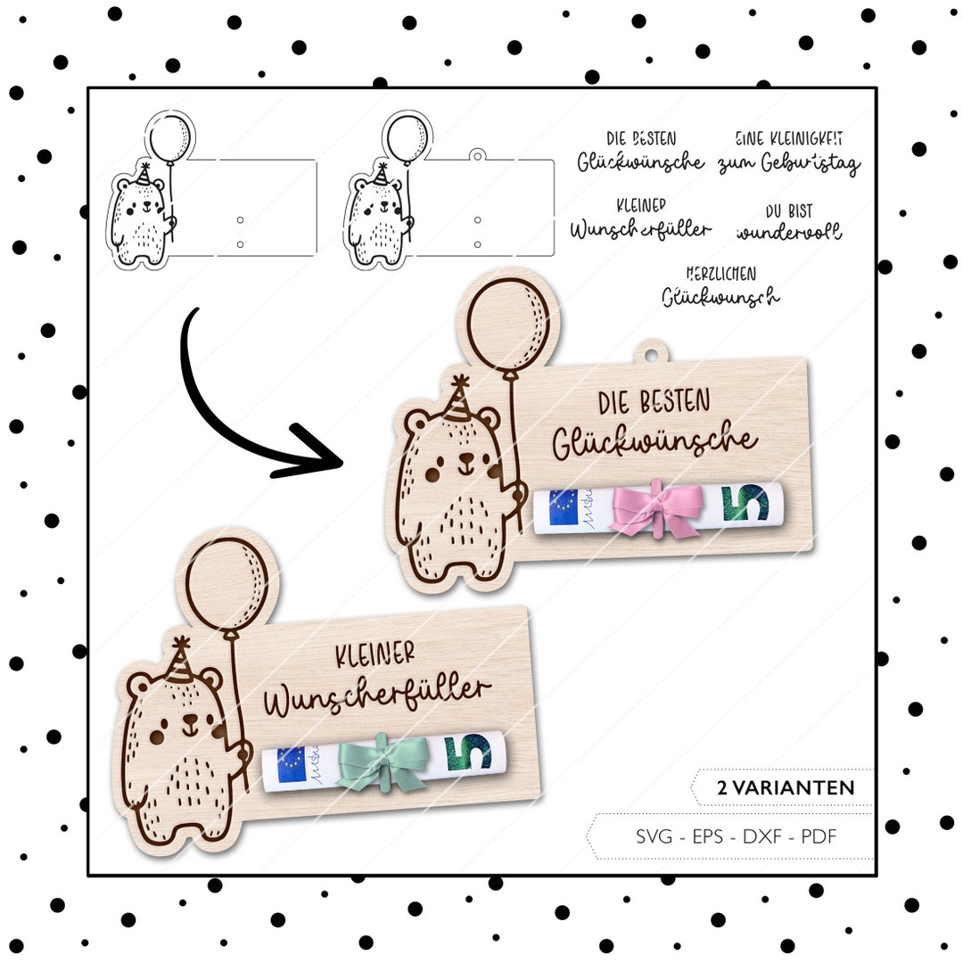 Laser File Money Gift Bear Birthday SVG EPS DXF Banknote Holder Bear ...