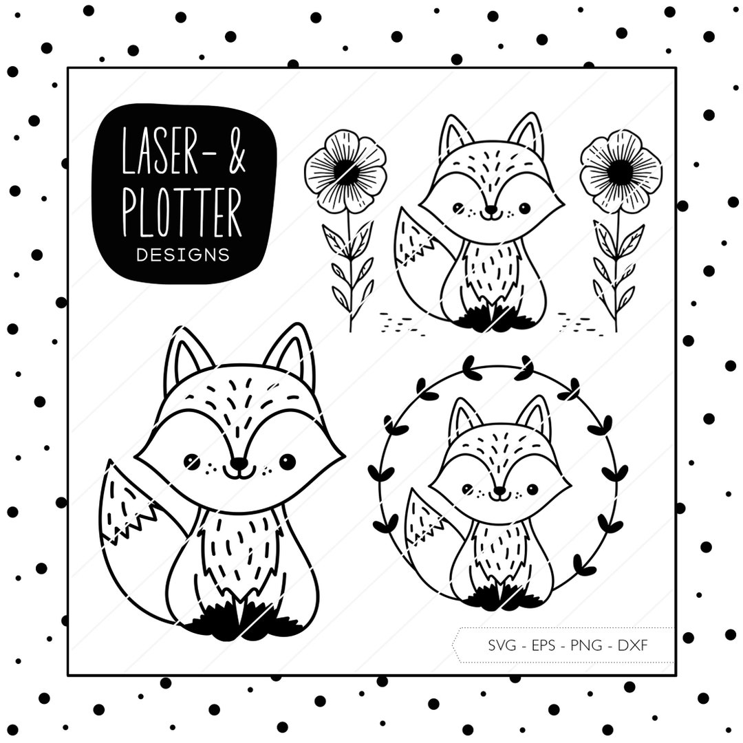 Plotter File Fox SVG Eps DXF PNG Digistamp Cute Fox Laser File Wreath ...